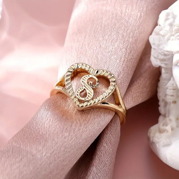 Jewelry | Trendy Heart Design Chic Letter Ring Choose Your Alphabet ...